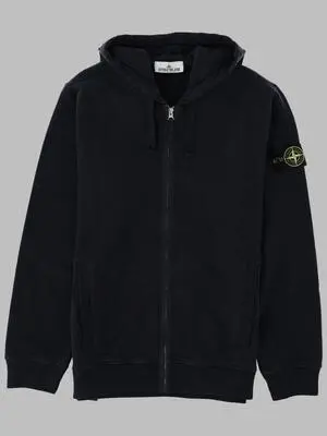 Stone Island Logo Patch Zip Up Hoodie - Blue