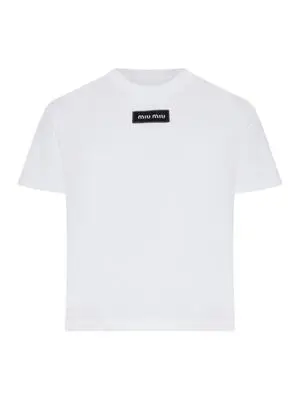 Miu Miu Cotton Jersey T-shirt With An Appliqué Logo - White