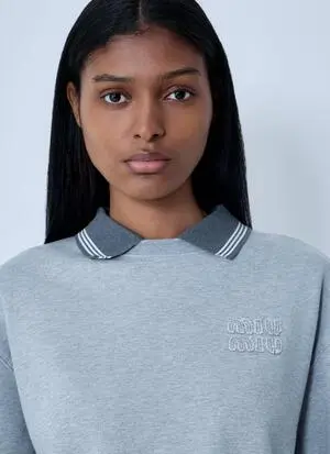Miu Miu Logo Motif Fleece Sweatshirt - Gray