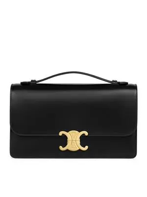 Celine Medium Triomphe Folio In Polished Calfskin - Black