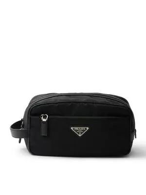 Prada Travel Pouch In Re-nylon And Saffiano - Black