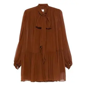 Saint Laurent Sheer Long Sleeve Mini Dress - Brown