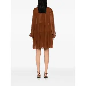 Saint Laurent Sheer Long Sleeve Mini Dress - Brown