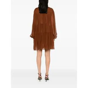 Saint Laurent Sheer Long Sleeve Mini Dress - Brown