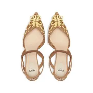 Fendi Woven Leather Slingback Shoes - Brown