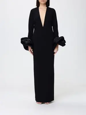 Solace London Long Dress With Satin Details - Black