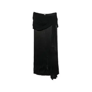 Cult Gaia Fringe Trim Floor Length Skirt - Black