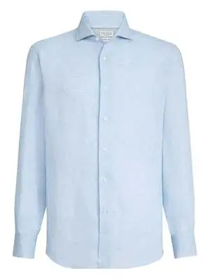 Brunello Cucinelli Linen Easy Fit Shirt - Blue