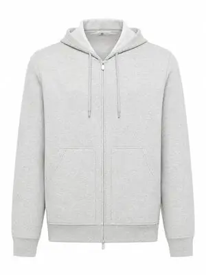 Brunello Cucinelli Double Cotton, Cashmere And Silk Sweatshirt Topwear With Zip And Hood - Gray