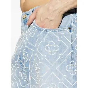 Casablanca Beaded Monogram Denim Shorts