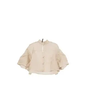 Max Mara Silk Stand Collar Short Sleeve Blouse - Cream