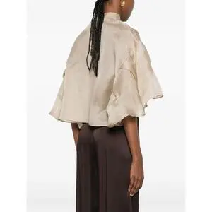 Max Mara Silk Stand Collar Short Sleeve Blouse - Cream
