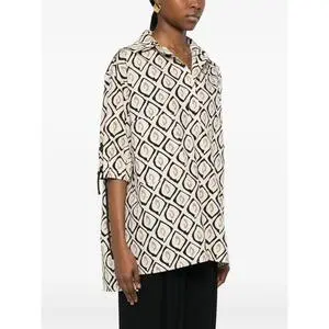 Max Mara Geometric Pattern Short Sleeve Blouse - Cream