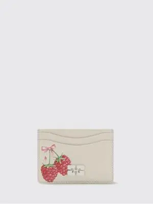 GANNI Bou Card Holder With Raspberry Print - White