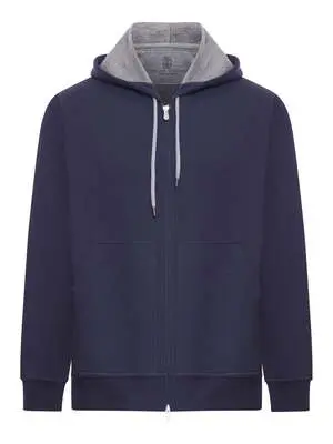 Brunello Cucinelli Double Cotton Hoodie - Blue