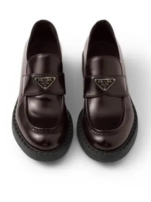 Prada Brushed Leather Loafers With Logo