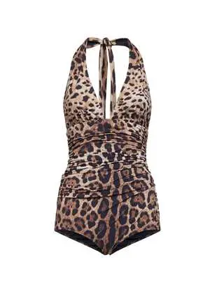 Dolce & Gabbana Leopard Printed Sensitive Fabric One-piece Swimsuit - Multicolor