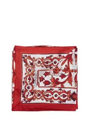 Dolce & Gabbana Orange Maiolica-print Silk Twill Scarf - Multicolor