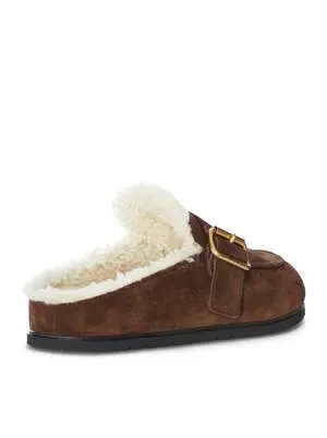 Prada Suede And Shearling Mule With Buckle