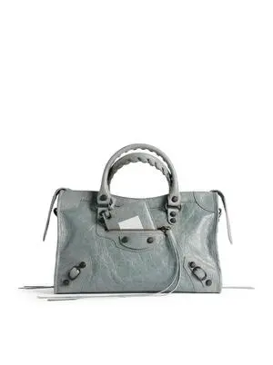 Balenciaga Le City Small Bag In Arena Grey-blue Lambskin With Brass Finishing - Multicolor