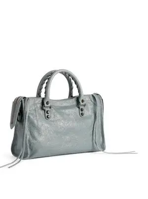 Balenciaga Le City Small Bag In Arena Grey-blue Lambskin With Brass Finishing - Multicolor