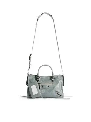 Balenciaga Le City Small Bag In Arena Grey-blue Lambskin With Brass Finishing - Multicolor