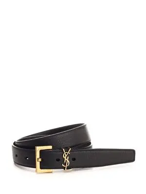 Saint Laurent Cassandre Logo Buckle Leather Belt - Black