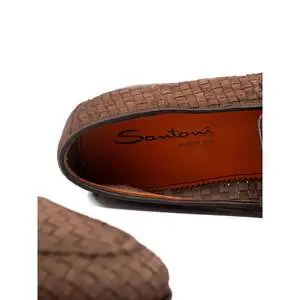 Santoni Woven Suede Loafers - Brown