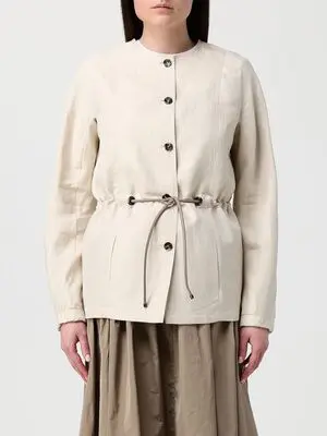 Max Mara Linen And Silk Jacket With Drawstring - Cream