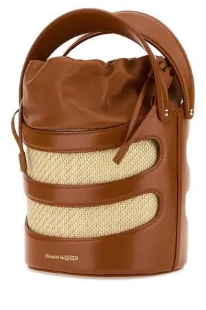 Alexander McQueen Two-tone Leather And Raffia The Rise Bucket Bag - Multicolor