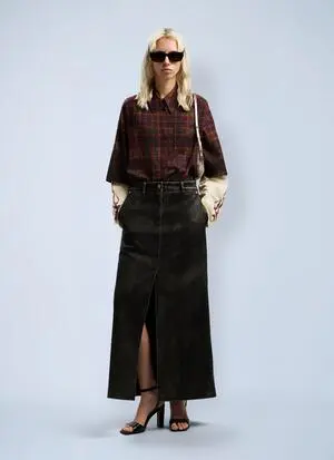 Palm Angels Curved Logo Coated Long Skirt - Gray