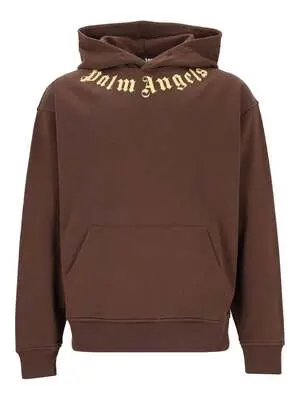 Palm Angels Neck Logo Hoodie - Brown
