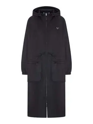 Prada Re-nylon Trench Coat With Hood - Black