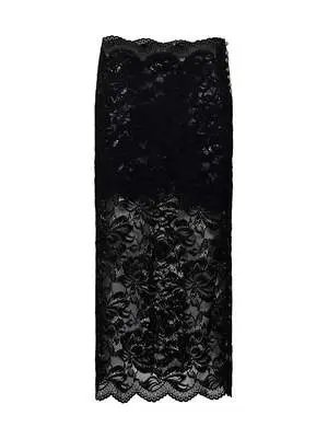 Rabanne Black Stretch Floral Lace Midi Skirt - Multicolor