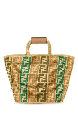 Fendi Embroidered Raffia Ff Shopper Shopping Bag - Multicolor