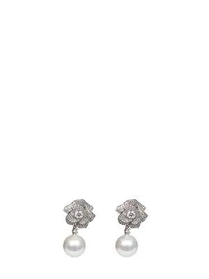 SELF-PORTRAIT Crystal Flower Pearl Drop Earrings - Multicolor