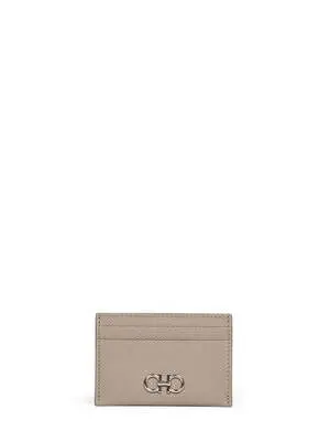 FERRAGAMO Warm Taupe Olive Gancini Credit Card Holder - Multicolor
