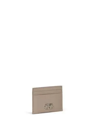 FERRAGAMO Warm Taupe Olive Gancini Credit Card Holder - Multicolor