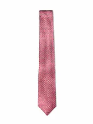 FERRAGAMO Red Gancini Silk Twill Carato Tie - Multicolor