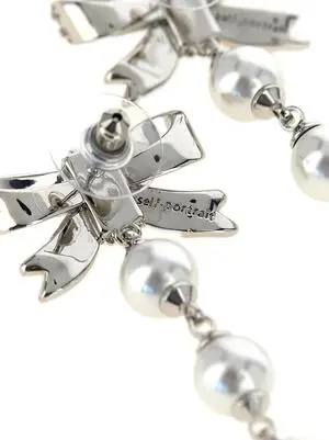 SELF-PORTRAIT Crystal Bow Pearl Droplet Earrings
