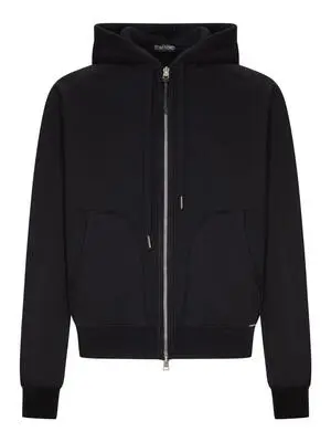 TOM FORD Cotton Jersey Sweatshirt With Zip And Hood - Black