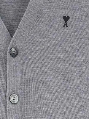 AMI Paris Wool Cardigan With Iconic Embroidery