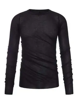 Rick Owens Semi-transparent Ribbed T-shirt With Draping - Black