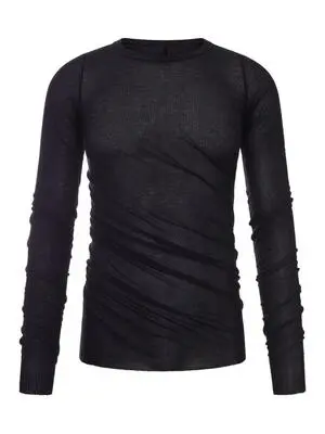 Rick Owens Semi-transparent Ribbed T-shirt With Draping - Black