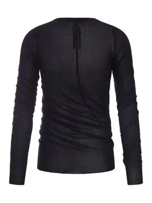 Rick Owens Semi-transparent Ribbed T-shirt With Draping - Black