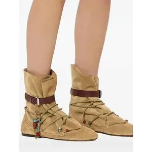 Isabel Marant Étoile Suede And Cotton Canvas Flat Boots - Cream