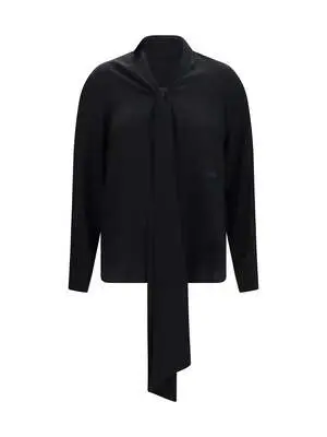 Burberry Silk Blouse With Embroidered Logo - Black