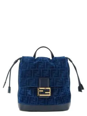 Fendi Ff Flocked Denim Backpack - Blue