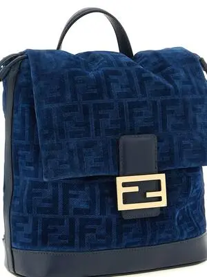 Fendi Ff Flocked Denim Backpack - Blue
