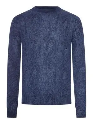 Etro Paisley Sweater In Silk And Cashmere Blend - Blue